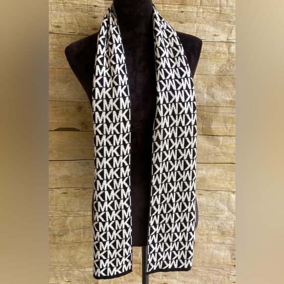 MICHAEL Michael Kors | Accessories | Michael Kors Signature Black White Logo Knit Scarf ...